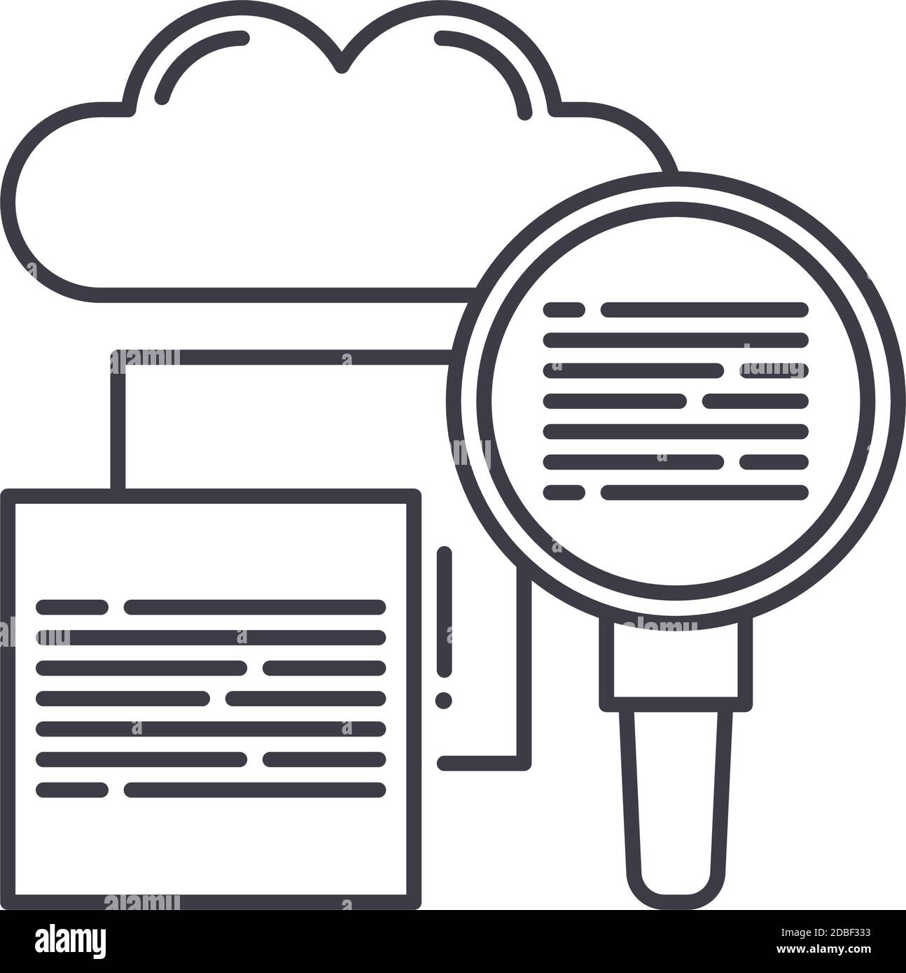 Cloud search concept icon, linear isolated illustration, thin line vector, web design sign ...