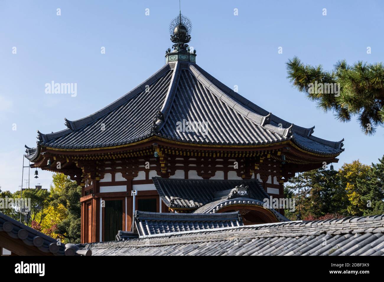The ornate roof of the Octagonal hall in Kofuku-ji, a UNESCO World ...