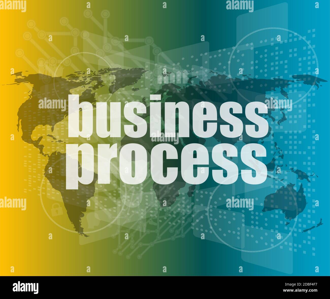 business process word on digital screen, mission control interface hi ...