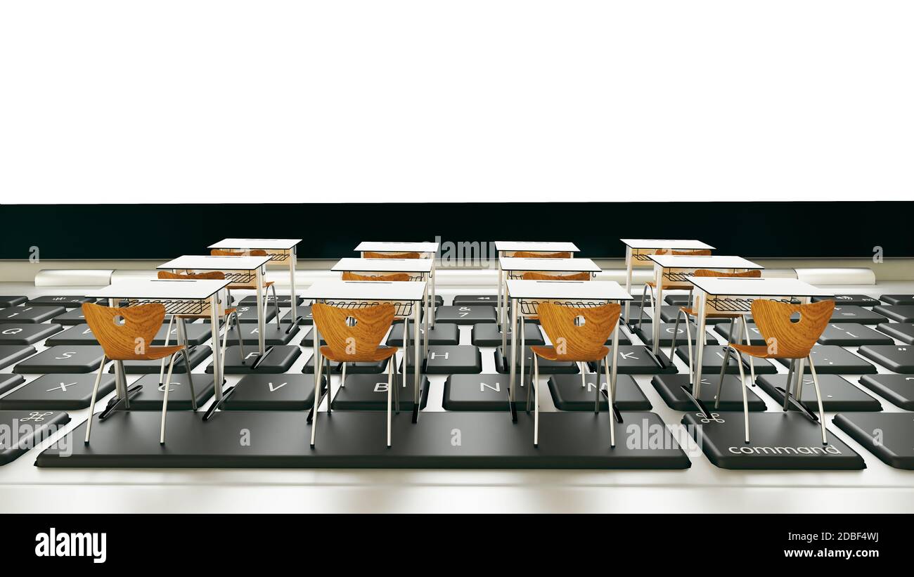 online education, classroom with modern chair and desk on computer ...