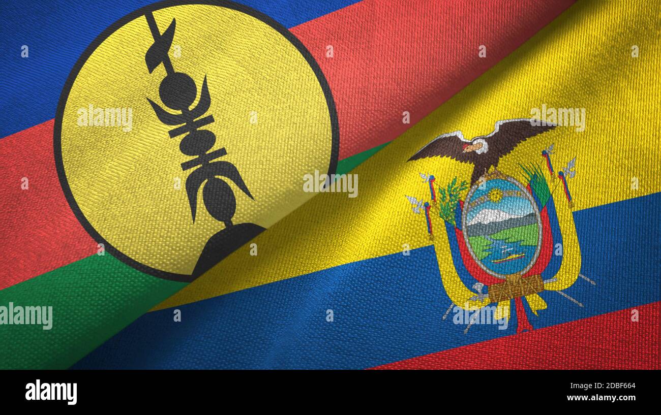 New Caledonia and Ecuador two flags textile cloth, fabric texture Stock ...