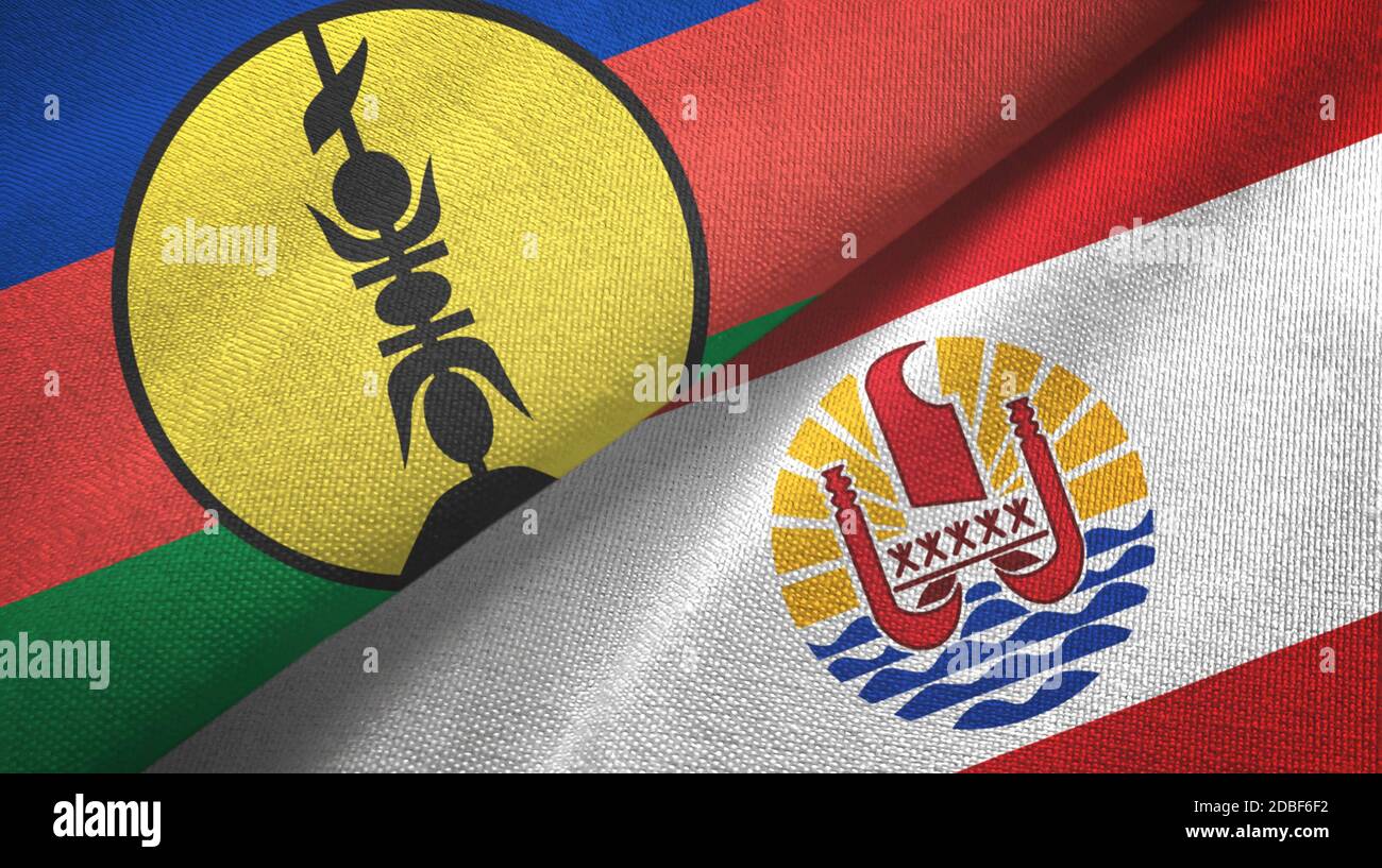 New Caledonia and French Polynesia two flags textile cloth, fabric ...