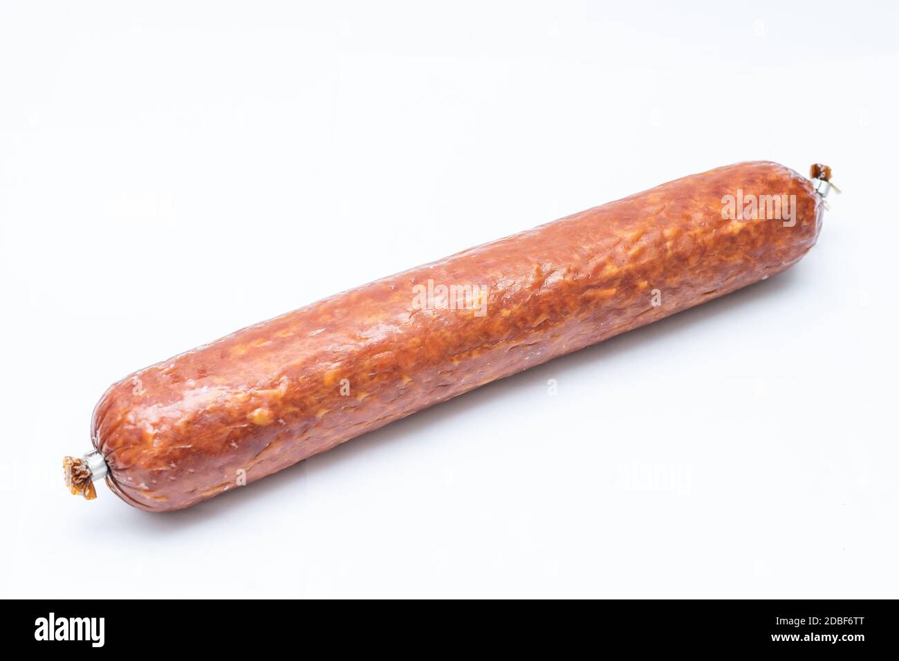 Smoked sausage. Top view. Isolated on a white Stock Photo - Alamy