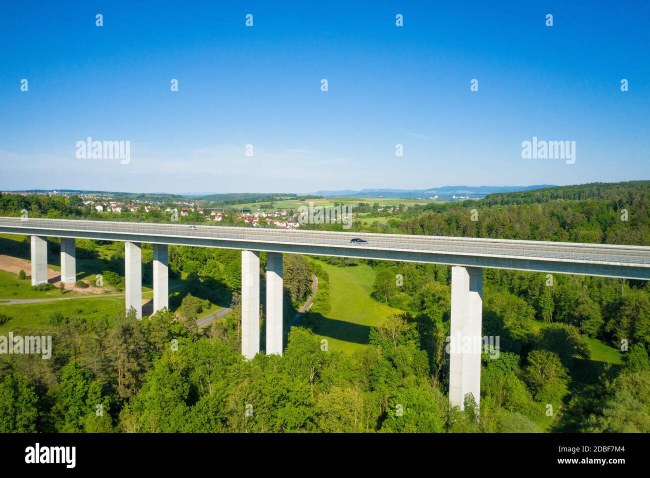construction of a concrete viaduct at the Aichtal valley near Stuttgart ...