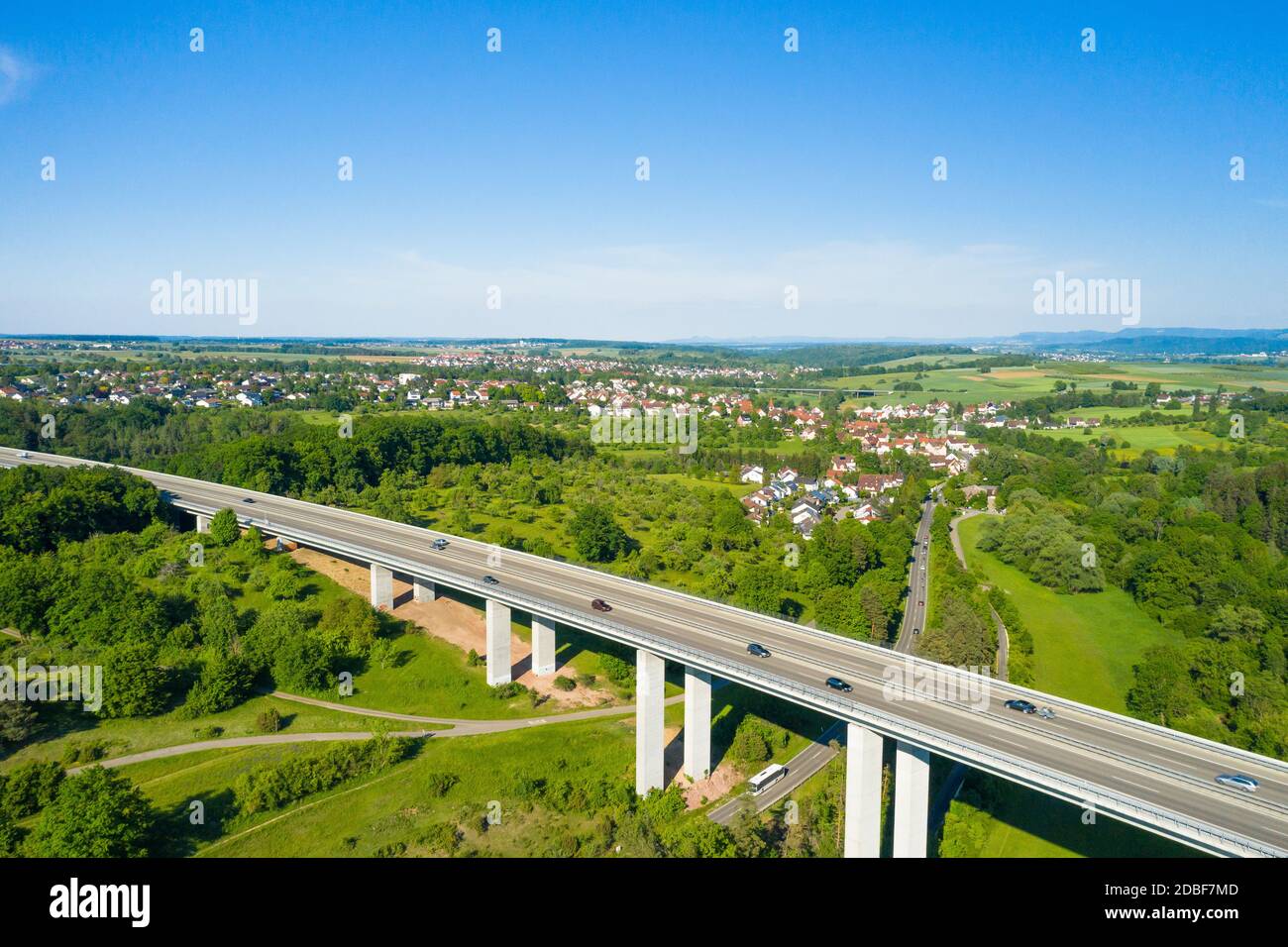 construction of a concrete viaduct at the Aichtal valley near Stuttgart ...