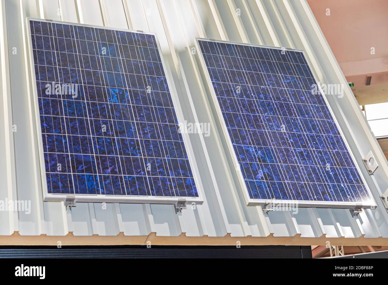 Two Solar Panels Cells at House Roof Stock Photo - Alamy