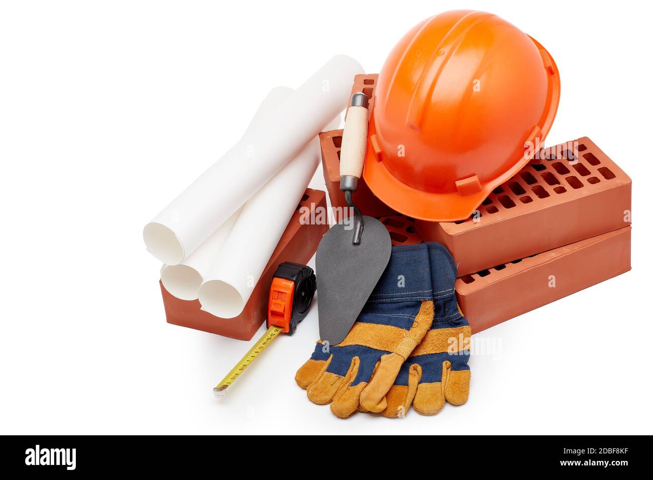 Construction concept. Stack of new bricks with masonry trowel ...