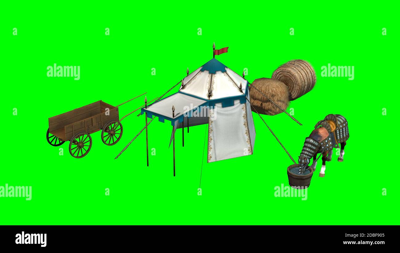 medieval scene with horse on green background Stock Photo - Alamy