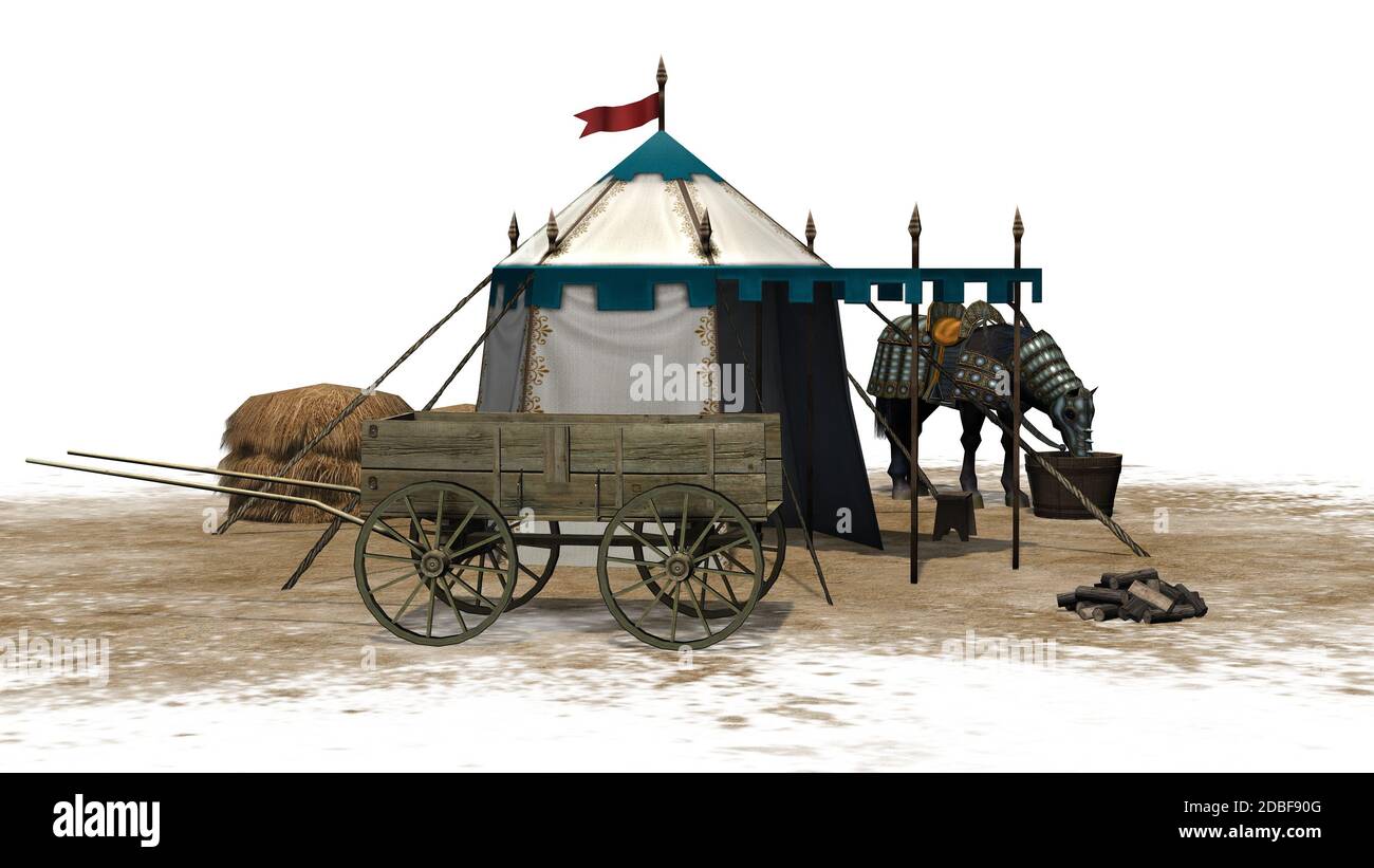 medieval scene with horse on white background Stock Photo - Alamy