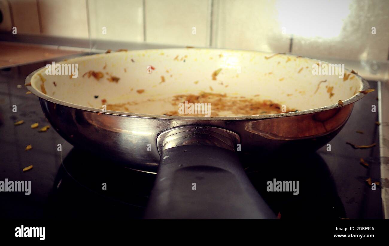 Dirty pan after cooking Stock Photo - Alamy