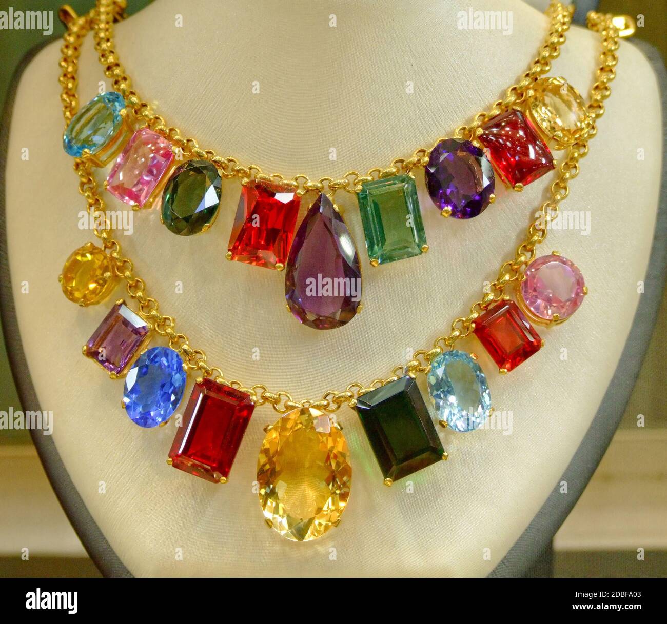 Double gold chain with enormous big diamonds Stock Photo - Alamy