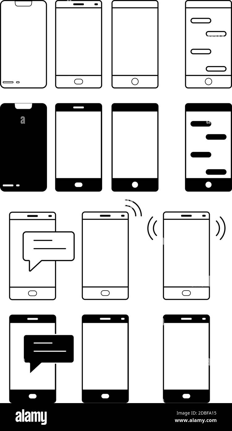 Line icon set, communication symbols collection. Set of smartphone ...