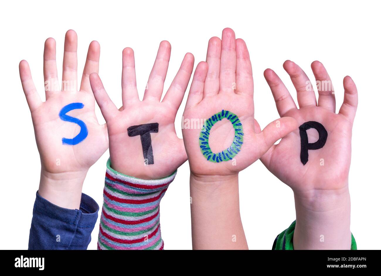 Children Hands Building Colorful English Word Stop. White Isolated ...