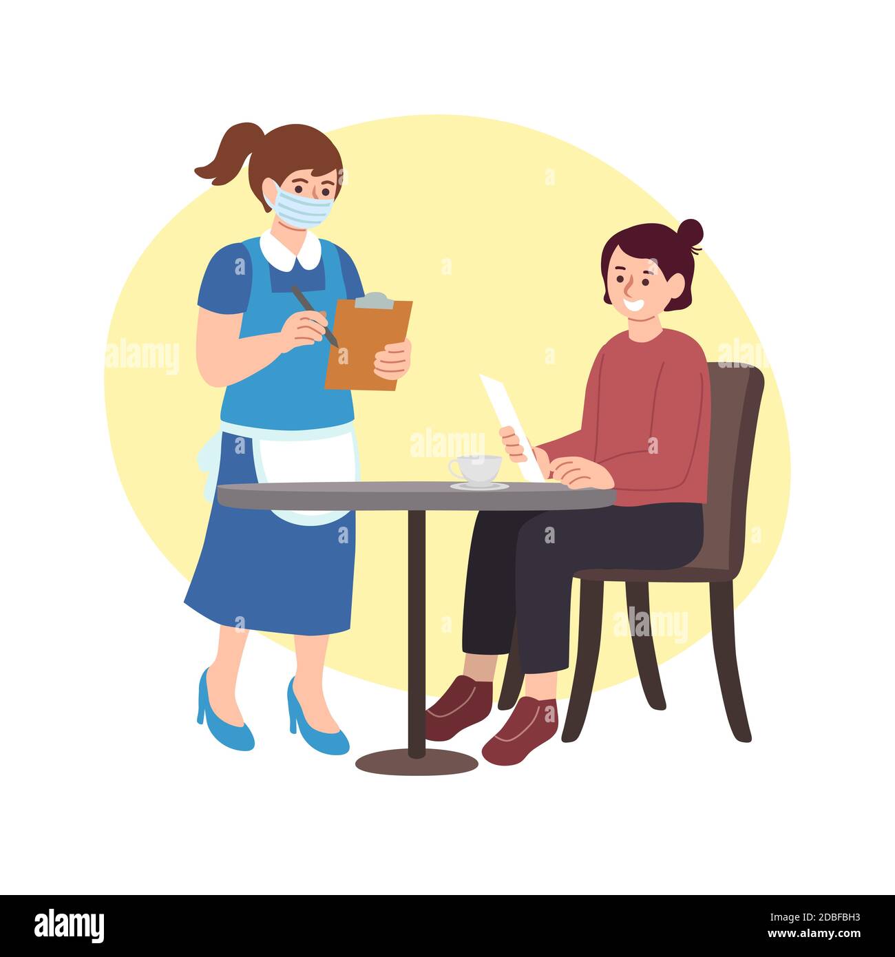 Waitress wearing face mask and serving Vector illustration Stock Vector ...