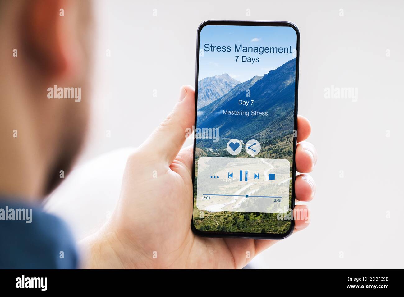 Person Using App For Meditation And Reducing Stress And Anxiety Stock ...
