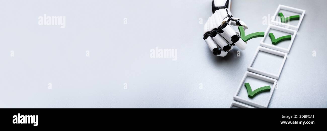 AI Robot Check Mark Survey Automation Concept Stock Photo - Alamy