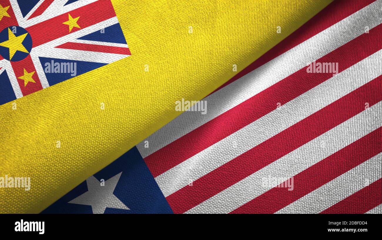 Niue and Liberia two flags textile cloth, fabric texture Stock Photo ...