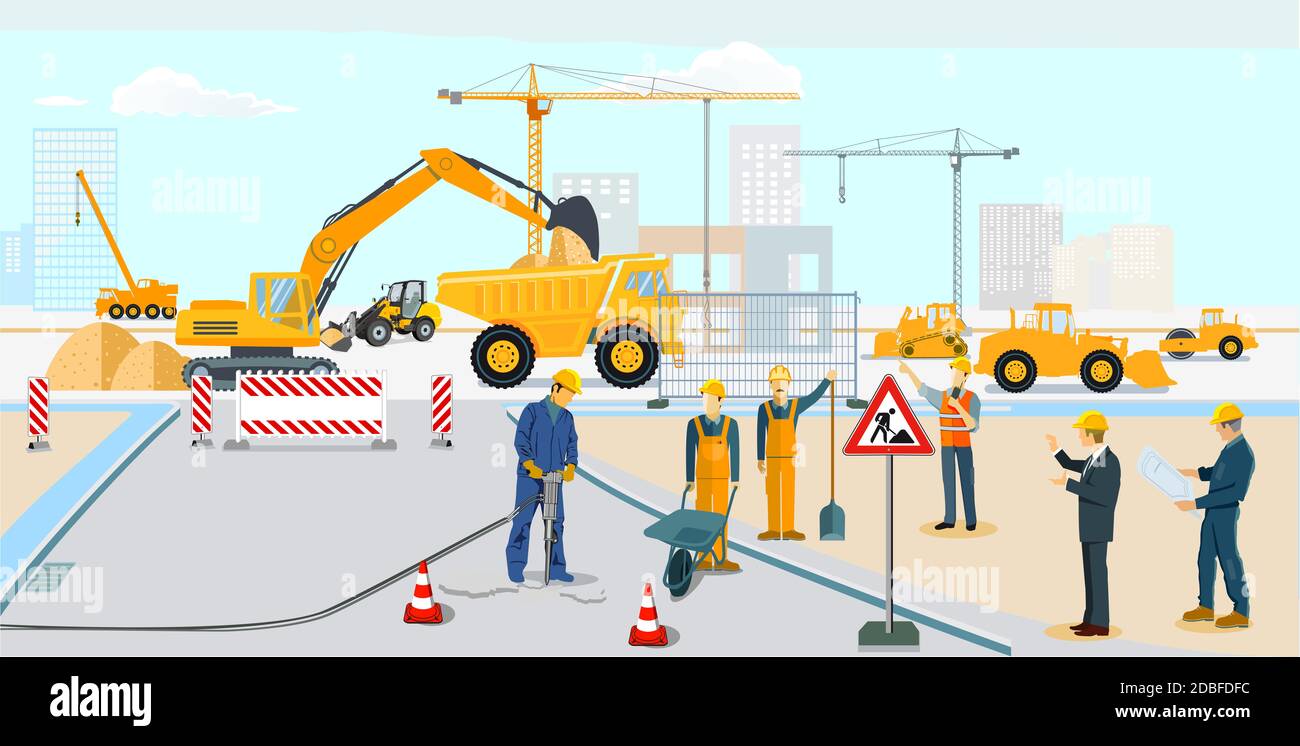 Road construction and building construction Stock Photo - Alamy