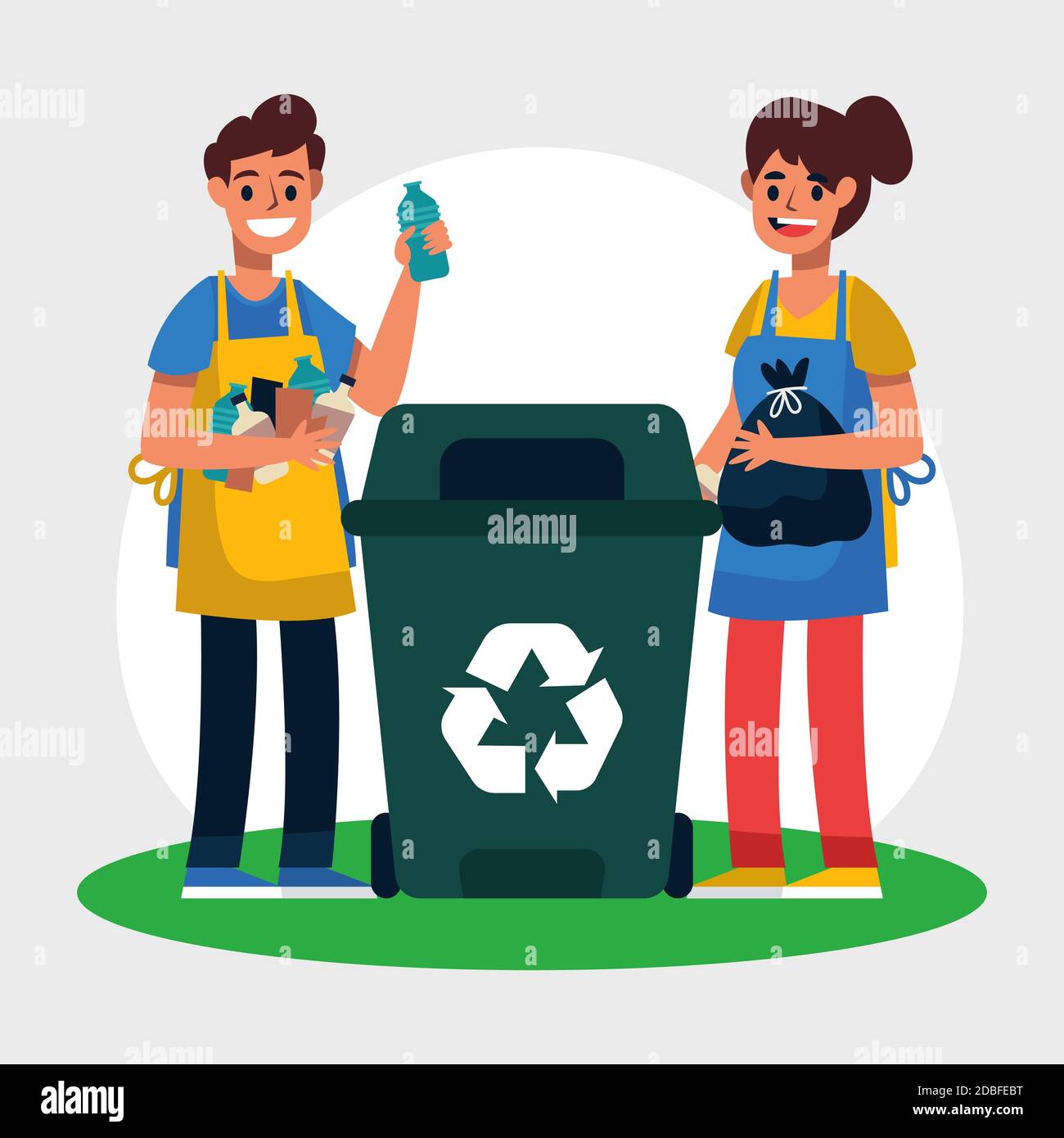 Young couple recycle the garbage Vector illustration Stock Vector Image ...
