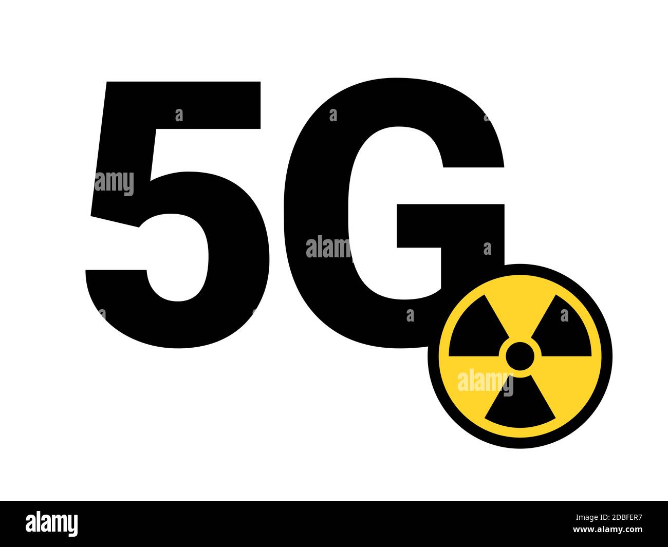 5G and symbol of danger of radiation. Fifth generation of ...