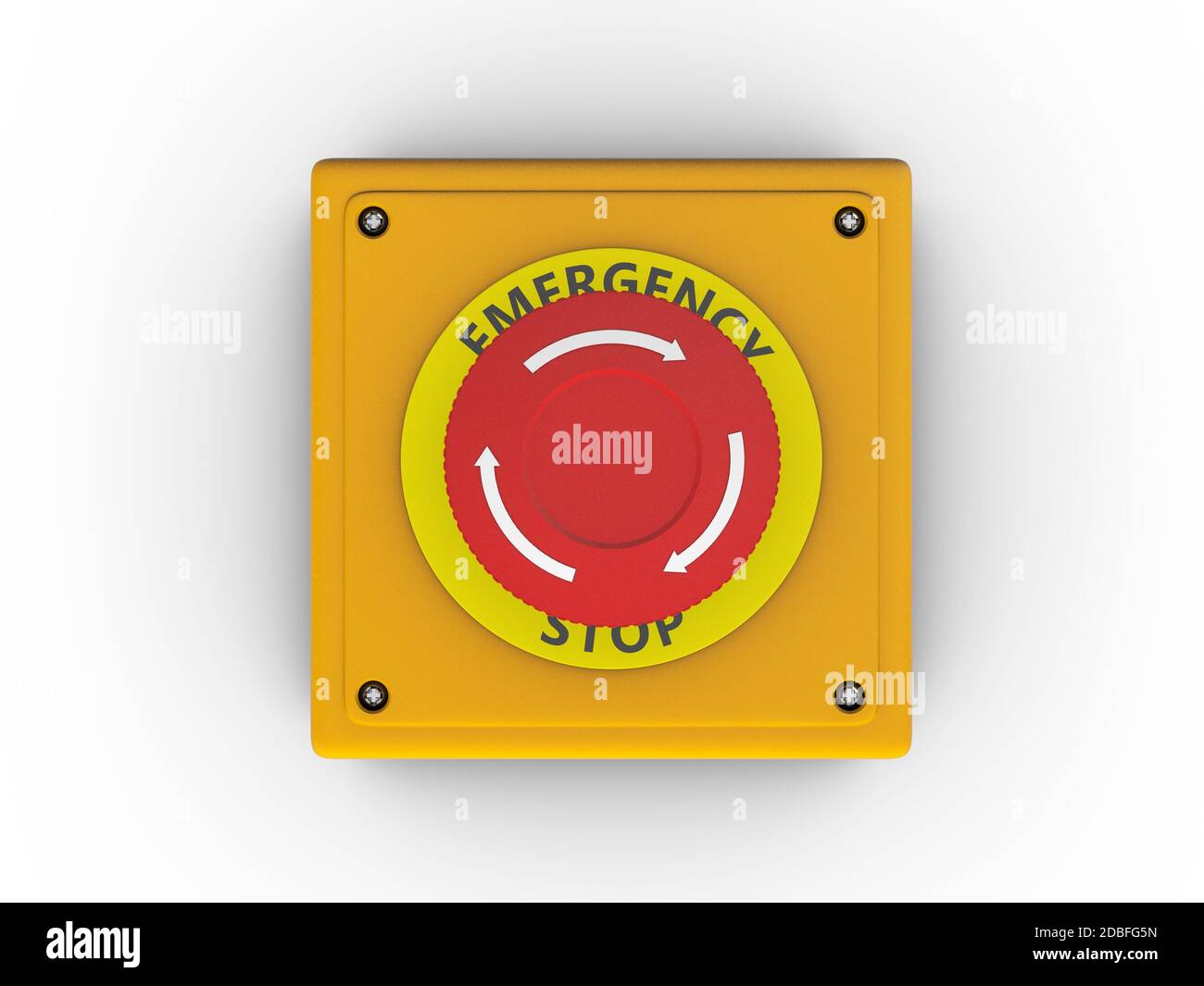Emergency stop button on a white background. 3d illustration Stock ...