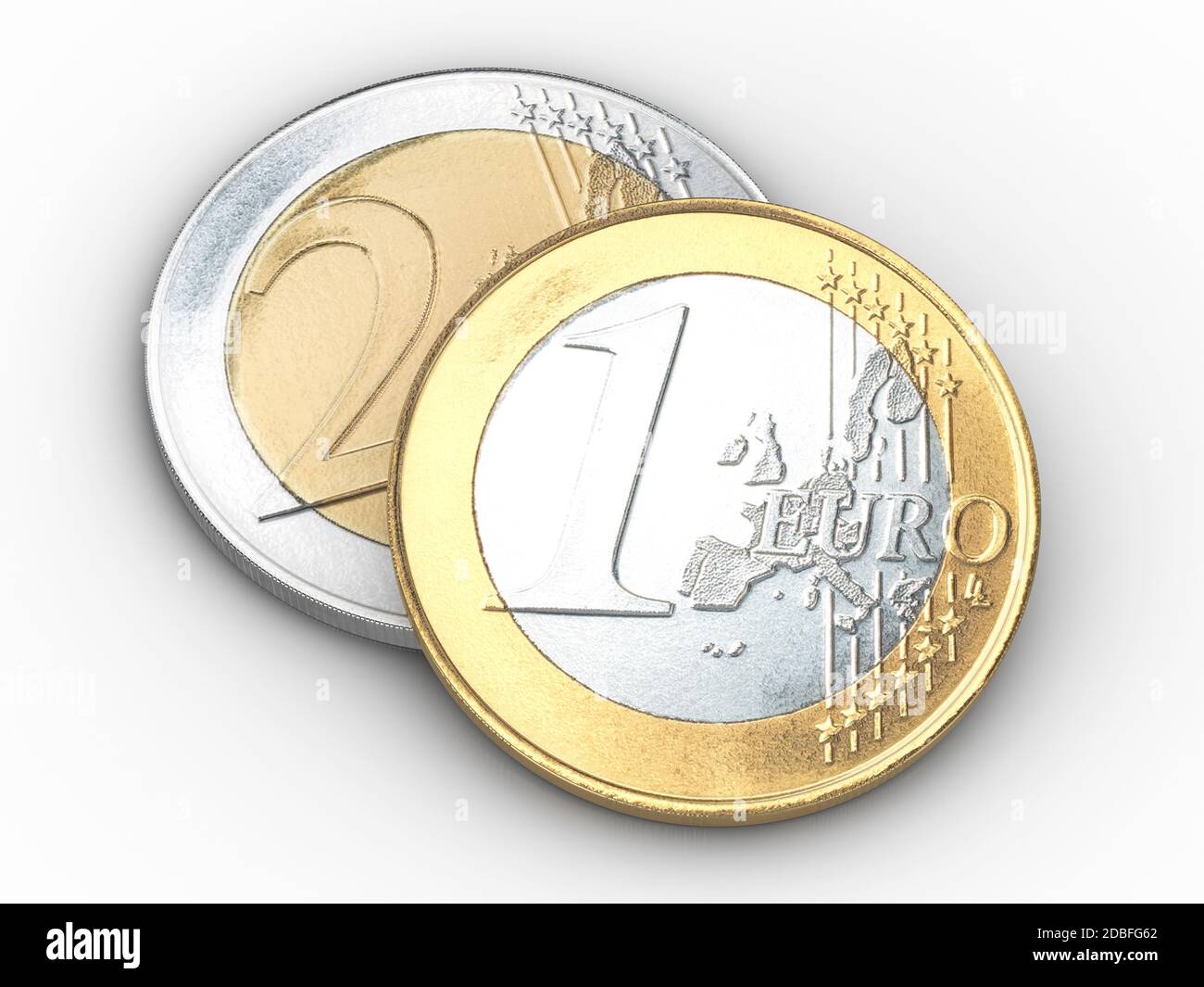 Euro coins on a white background. 3d illustration Stock Photo - Alamy
