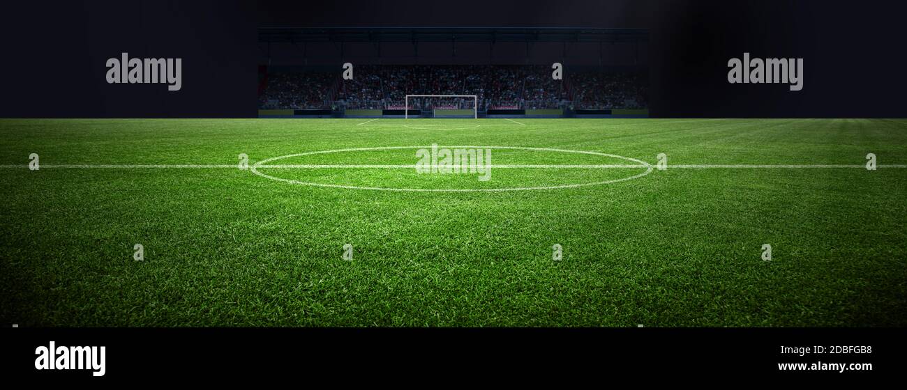 Football stadium, shiny lights, view from field. Soccer concept Stock ...