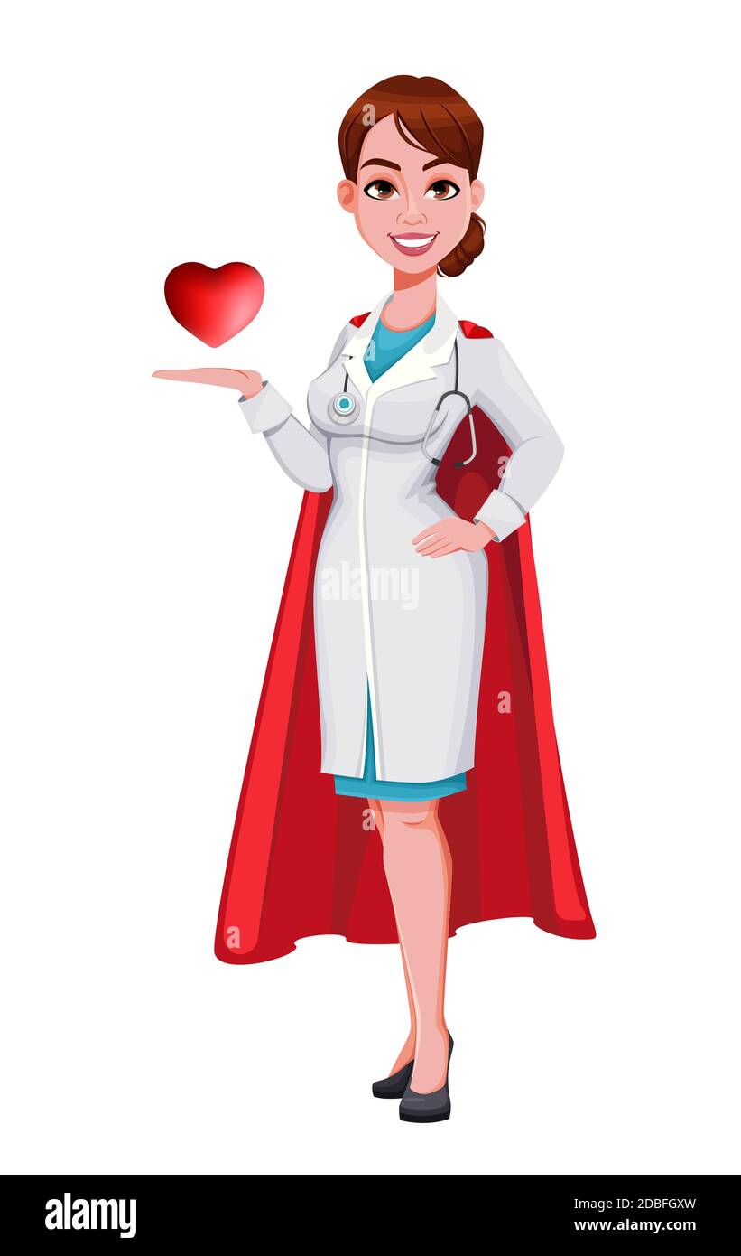 Stock vector cheerful doctor cartoon character. Beautiful young woman ...