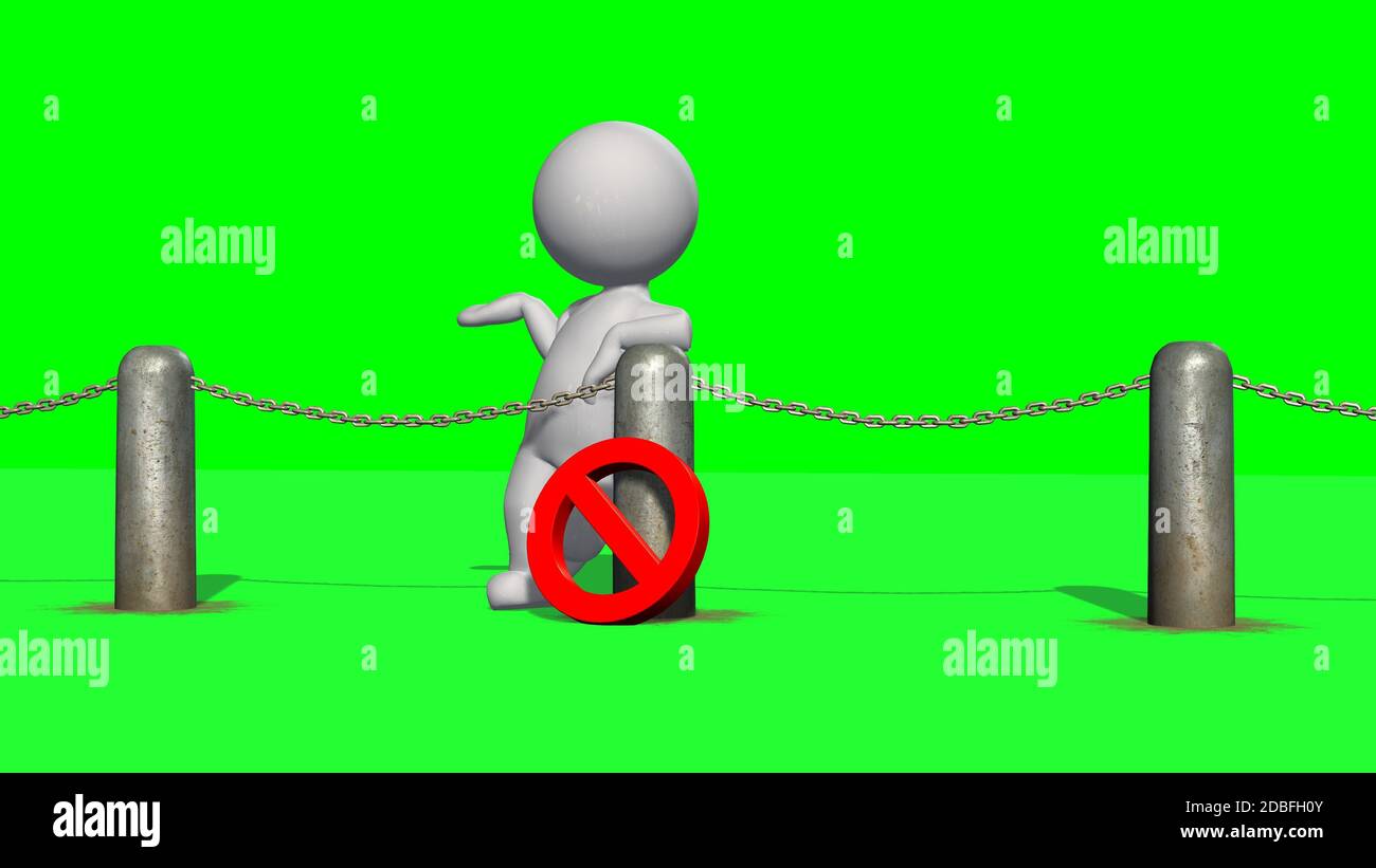 3D people behind chains blockade on green screen Stock Photo - Alamy