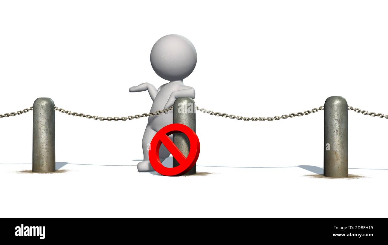 3D people behind chains blockade on white background Stock Photo - Alamy