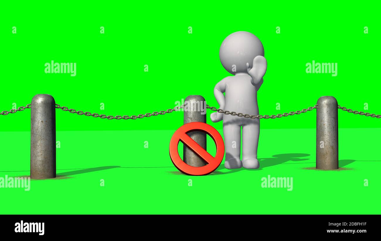 3D people behind chains blockade on green screen Stock Photo - Alamy