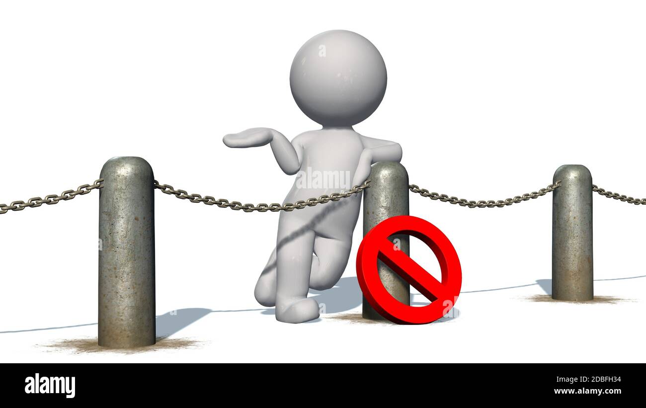 3D people behind chains blockade on white background Stock Photo - Alamy