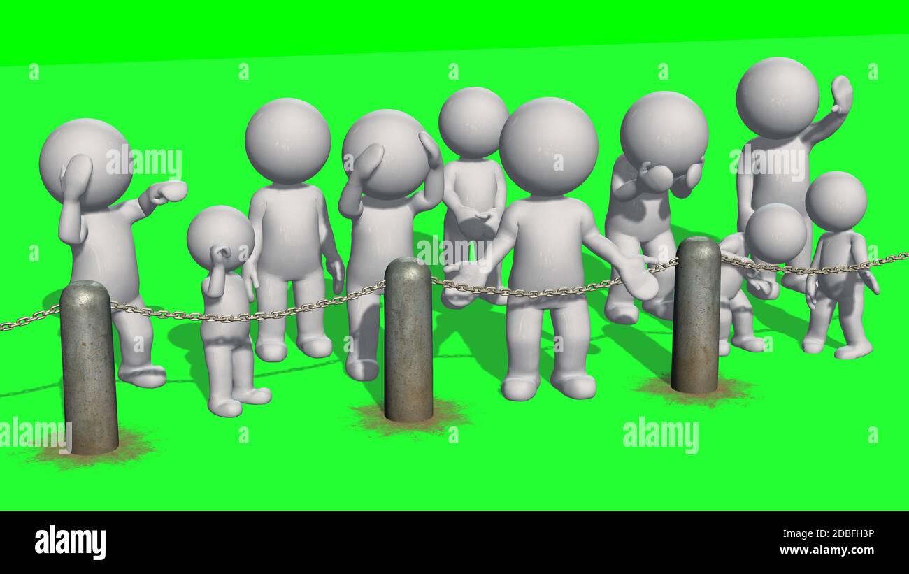 3D people behind chains blockade on green screen Stock Photo - Alamy