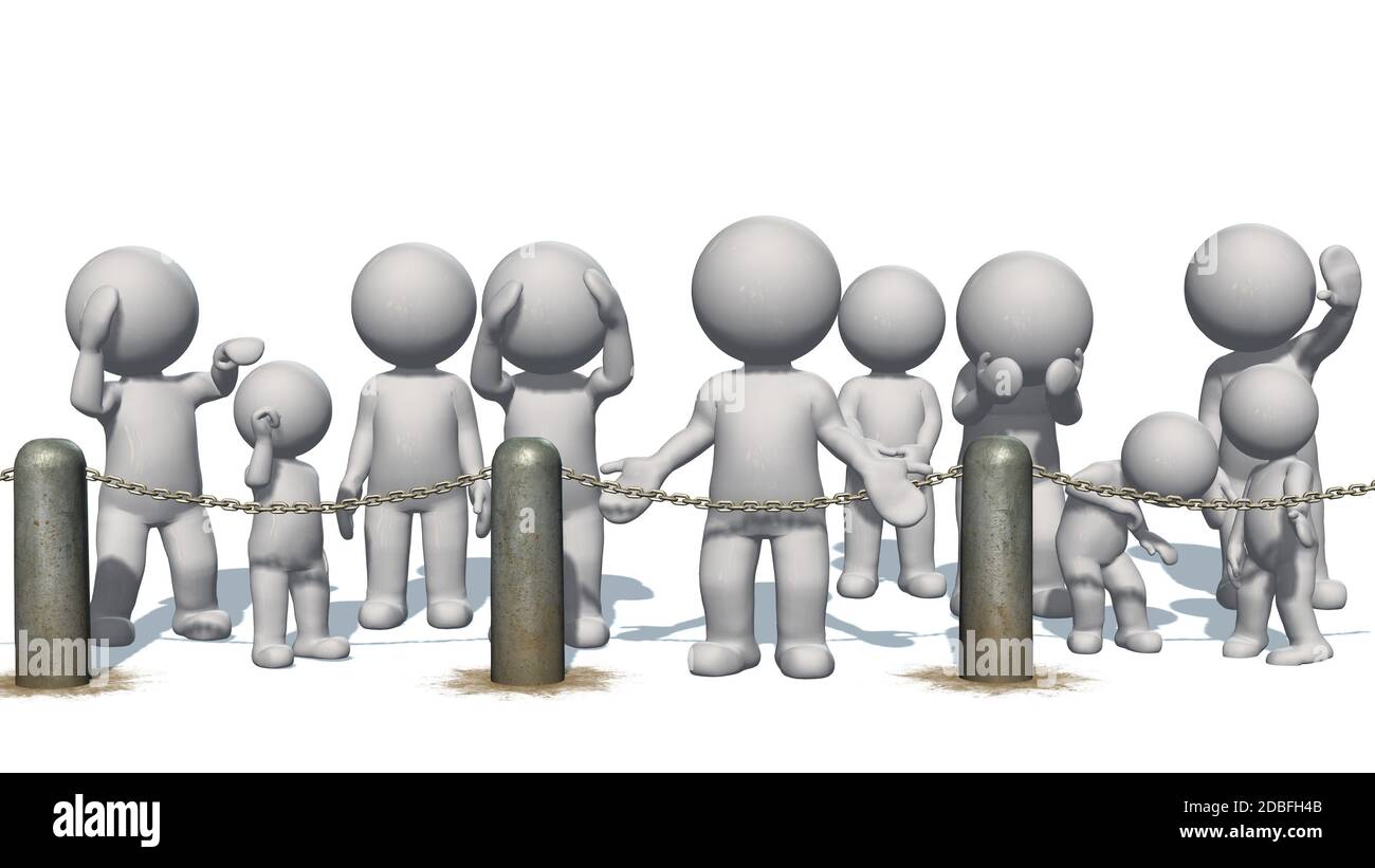 3D people behind chains blockade on white background Stock Photo - Alamy