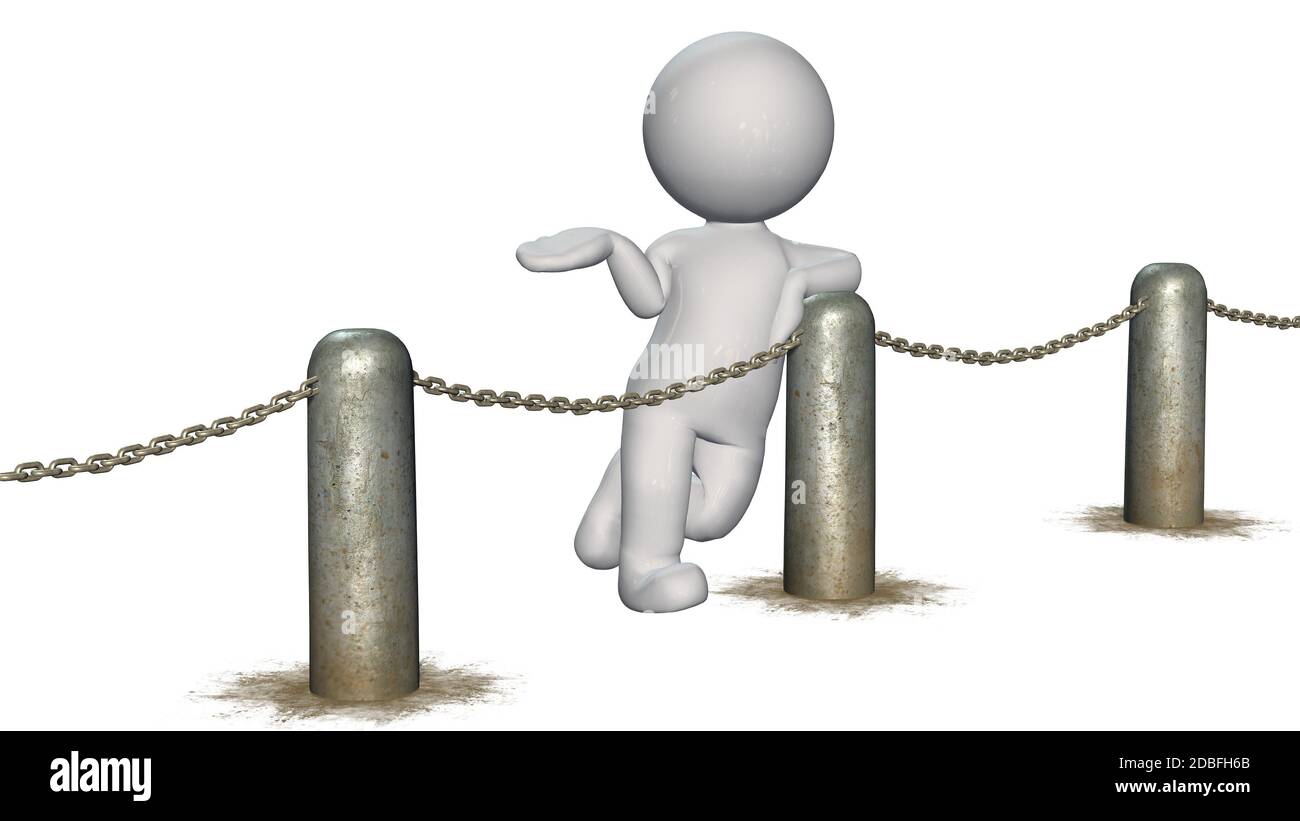 3D people behind chains blockade on white background Stock Photo - Alamy