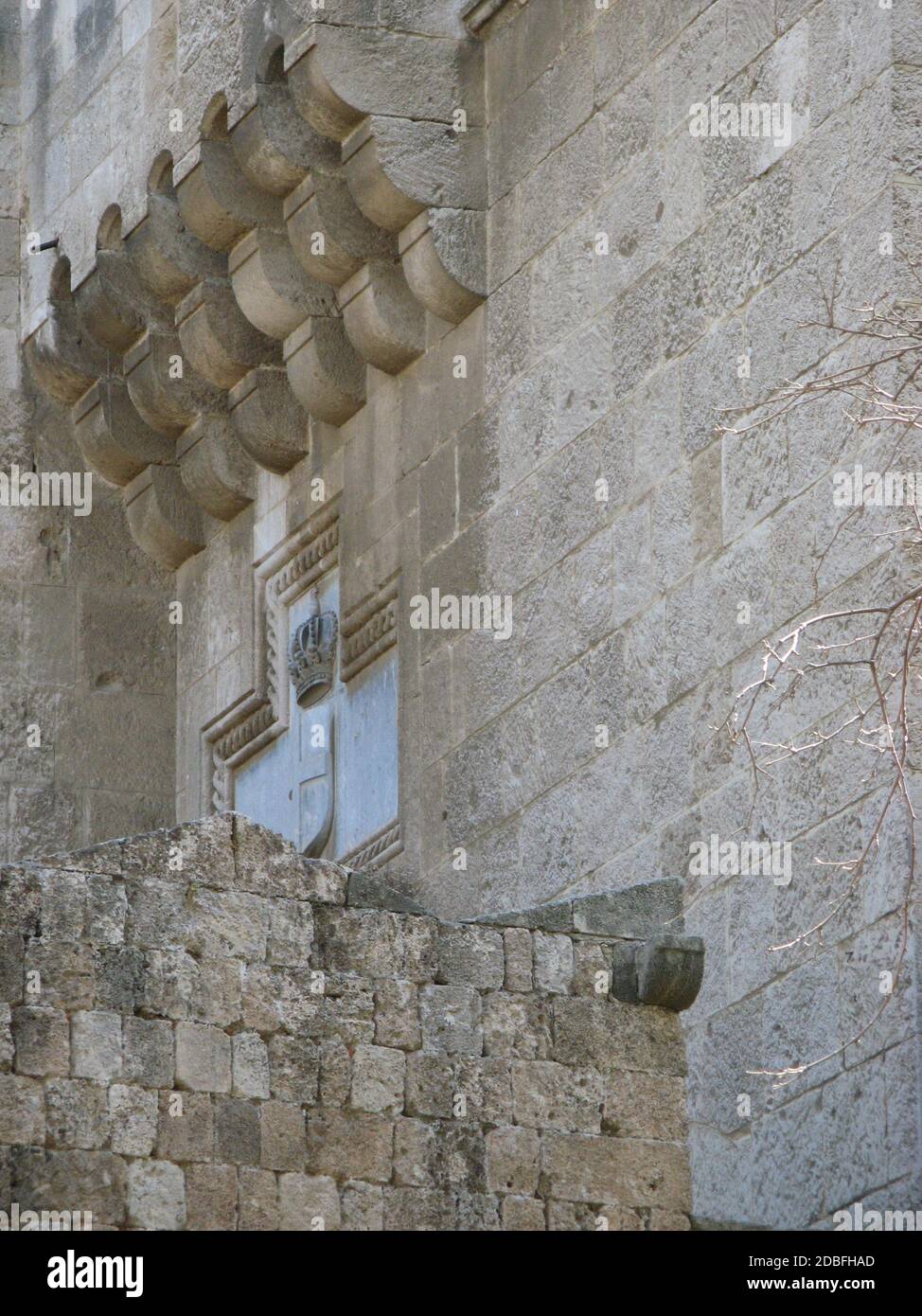 Ornate stonework on medieval buildings on the Island of Rhodes Stock ...