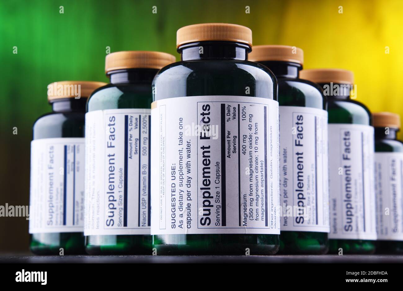 Composition with dietary supplement containers. Drug pills Stock Photo ...