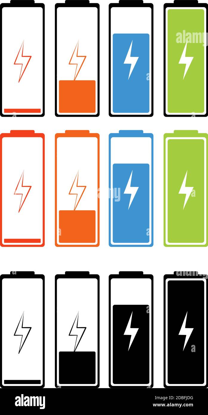 Vector Set of Battery Charging Icons. Levels of Energy Stock Vector ...