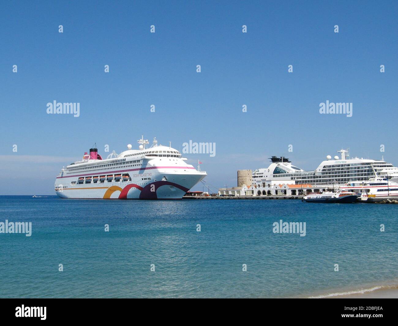 Cruise Ships docking at main Tourist Port of Rhodes near St Catherine's ...