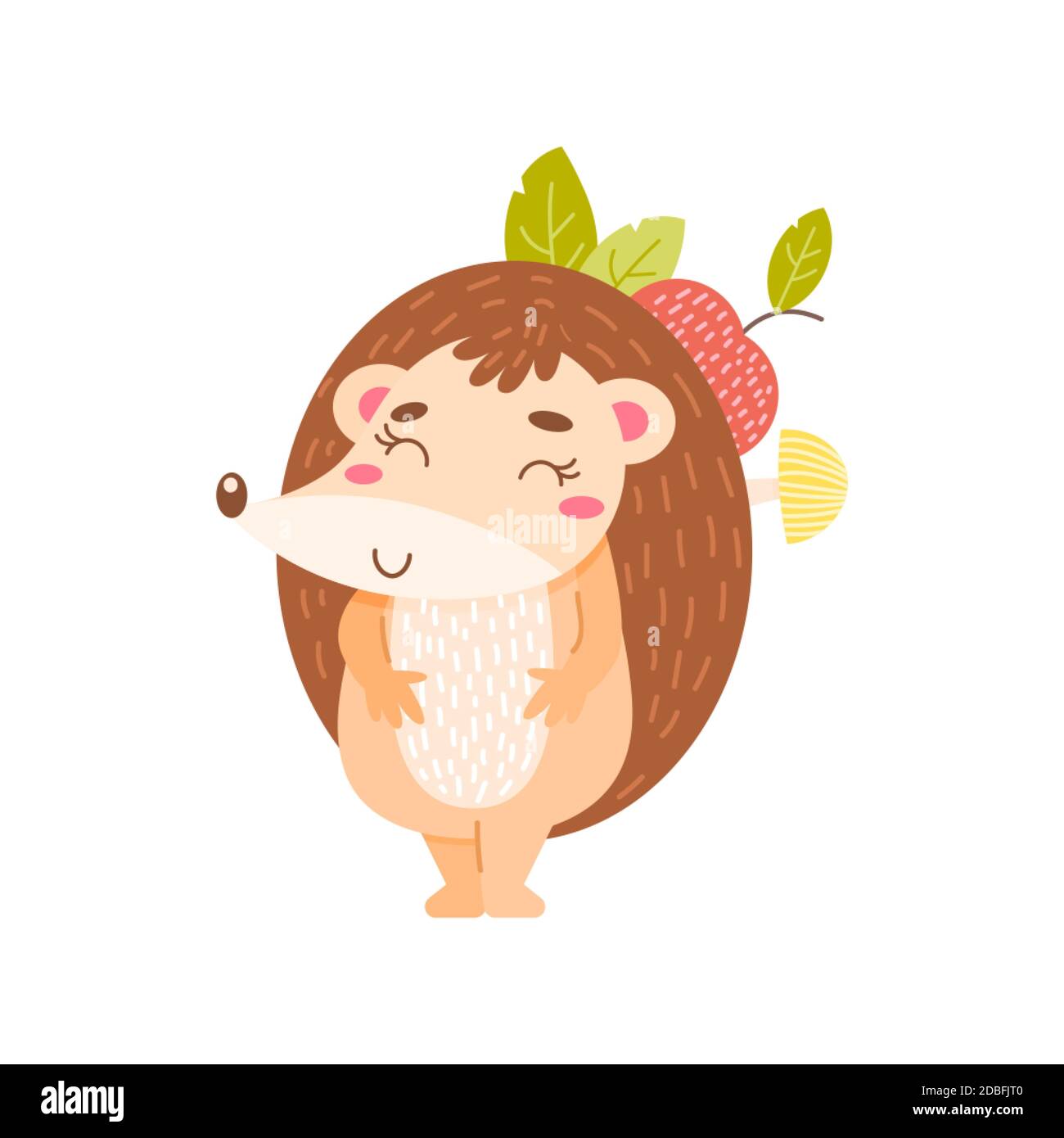 Cute hedgehog with apple and mushroom on a white background Stock ...