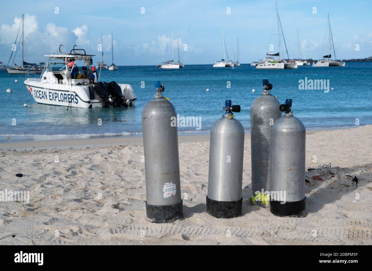 Scuba diving on the Dutch Caribbean island of St Martin Stock Photo - Alamy