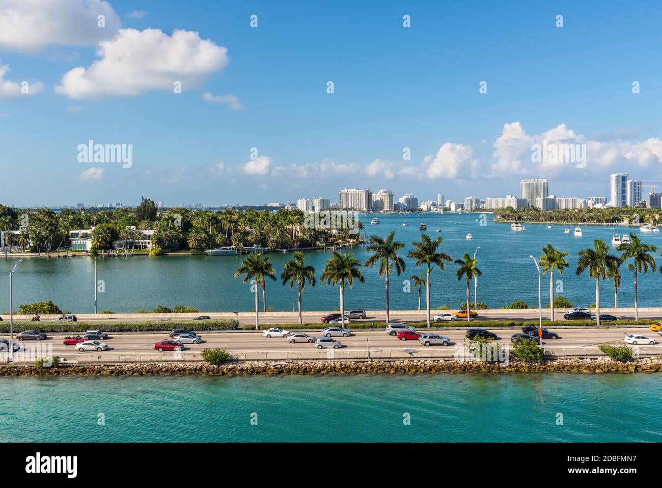 Miami, FL, United States - April 28, 2019: Causeway from downtown to ...