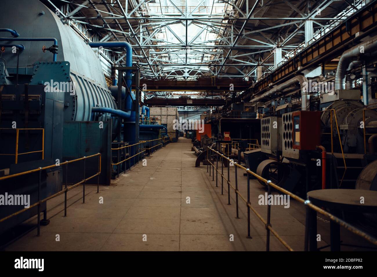 Turbine manufacturing factory interior, nobody. Power machines plant ...