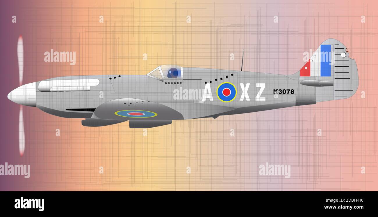 A Supermarine World War II Spitfire Mark XIV fighter plane returning ...