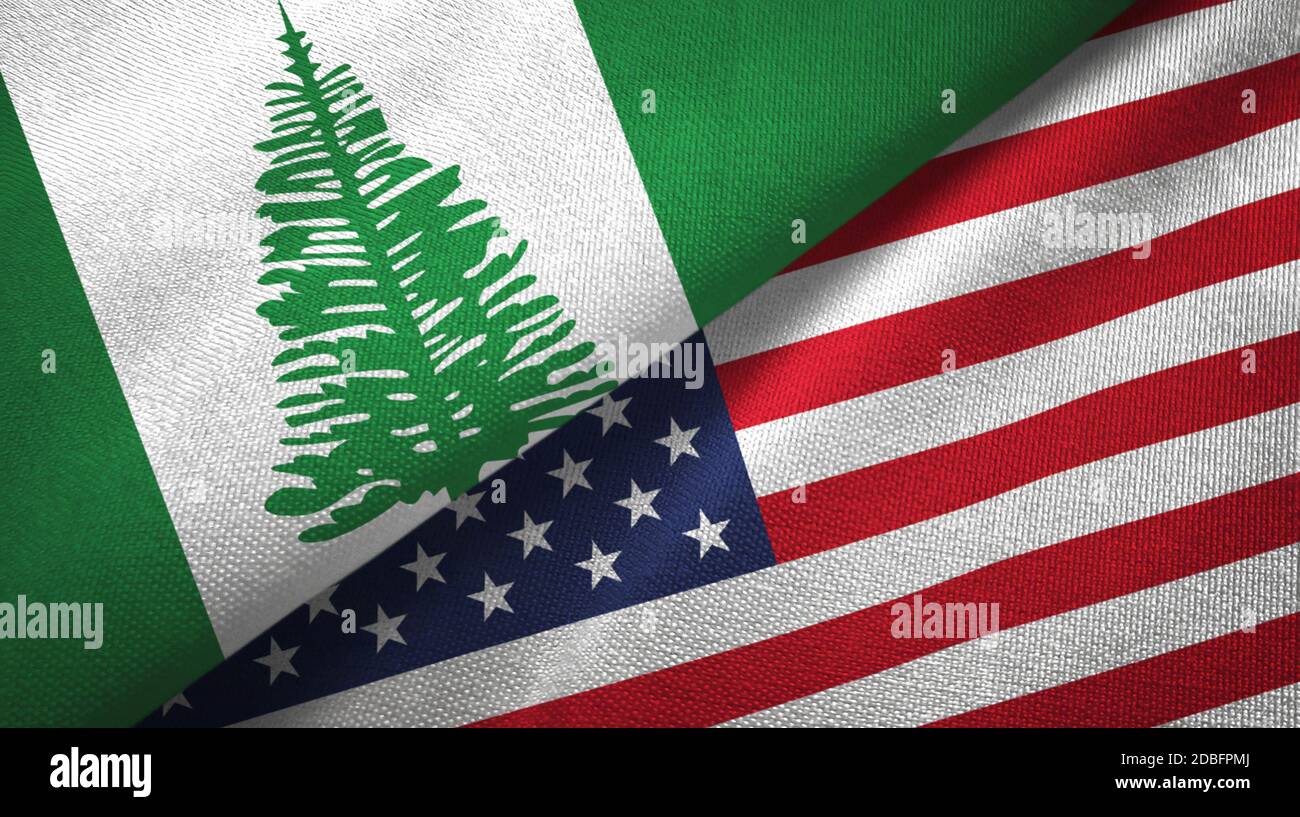 Norfolk Island and United States two flags textile cloth, fabric ...