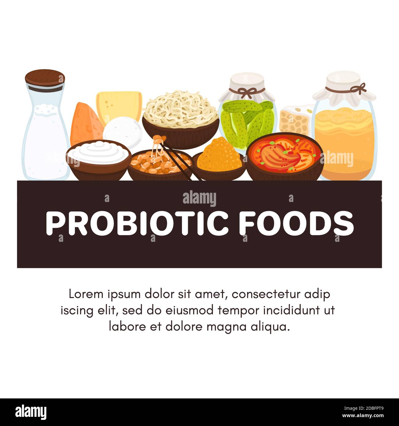 Vector probiotic foods. Best sources of probiotics. Beneficial bacteria ...