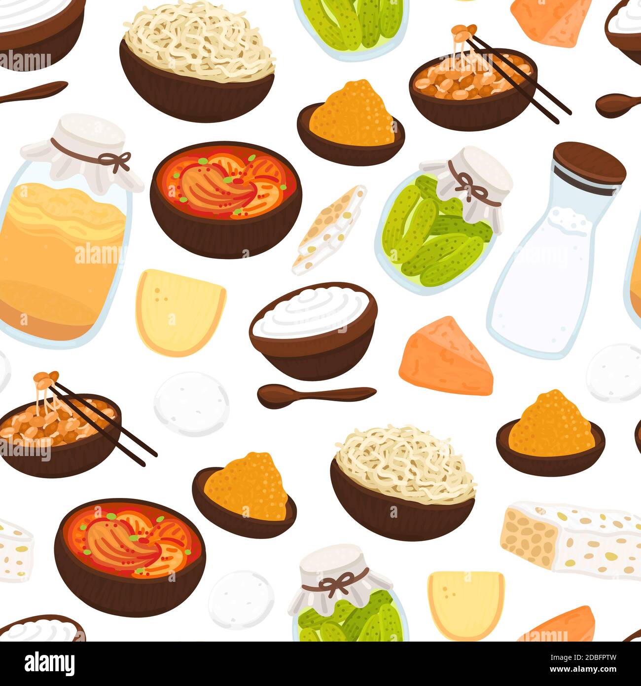 Vector seamless pattern with probiotic foods. Best sources of ...