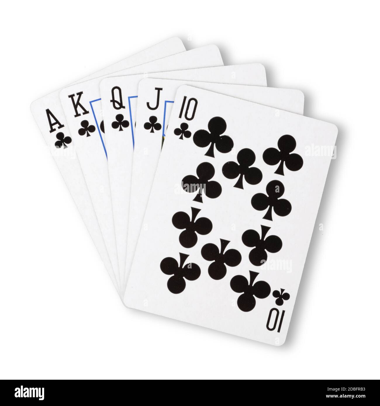 A Clubs royal flush flat on white winning hand business concept Stock ...