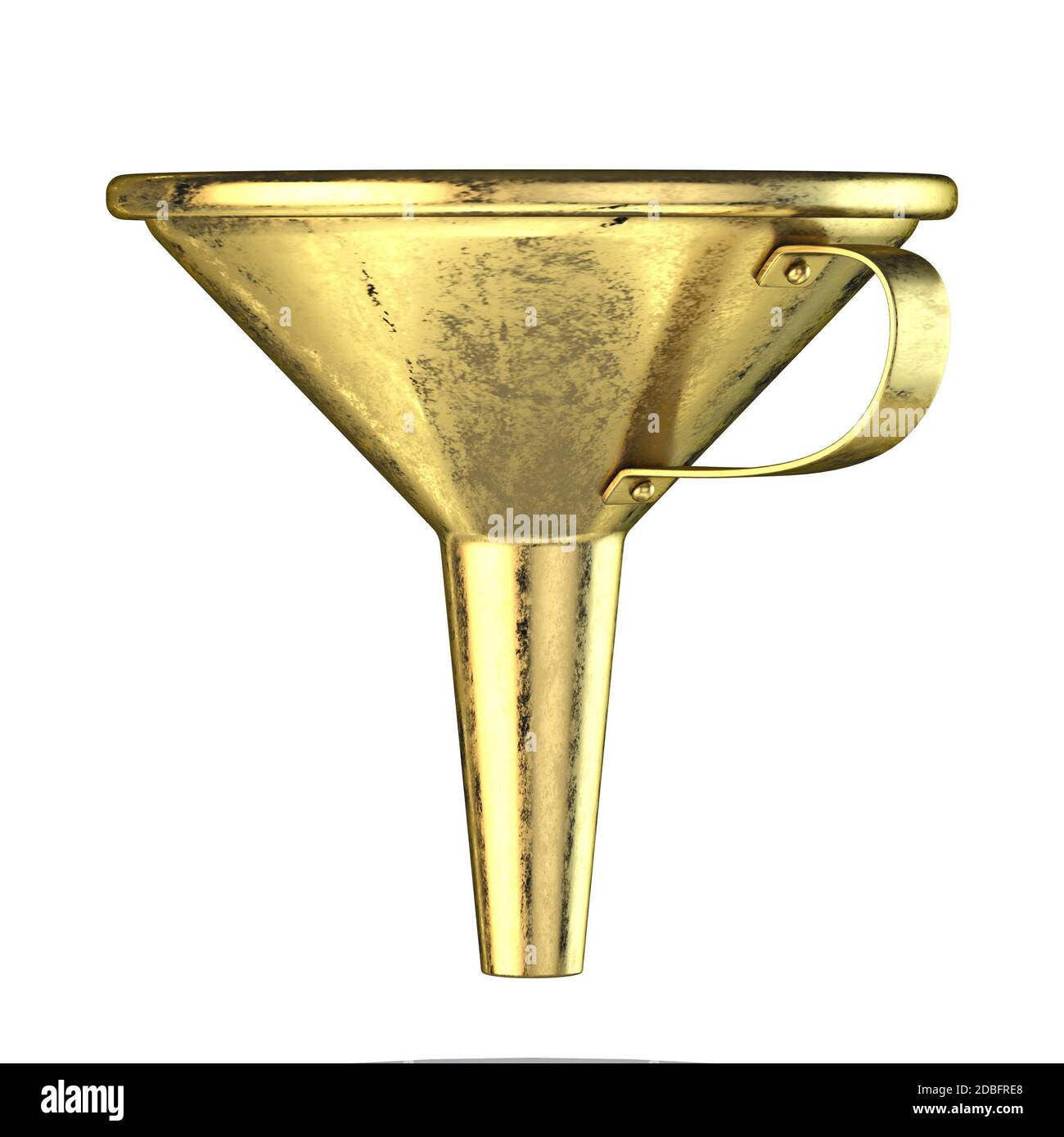Golden funnel 3D render illustration isolated on white background Stock ...