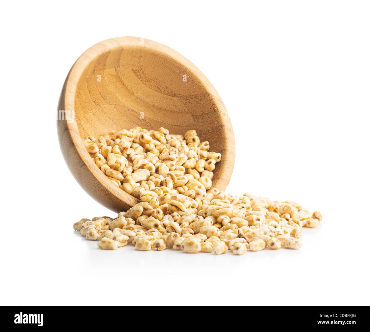Puffed wheat covered with honey in bowl isolated on white background ...